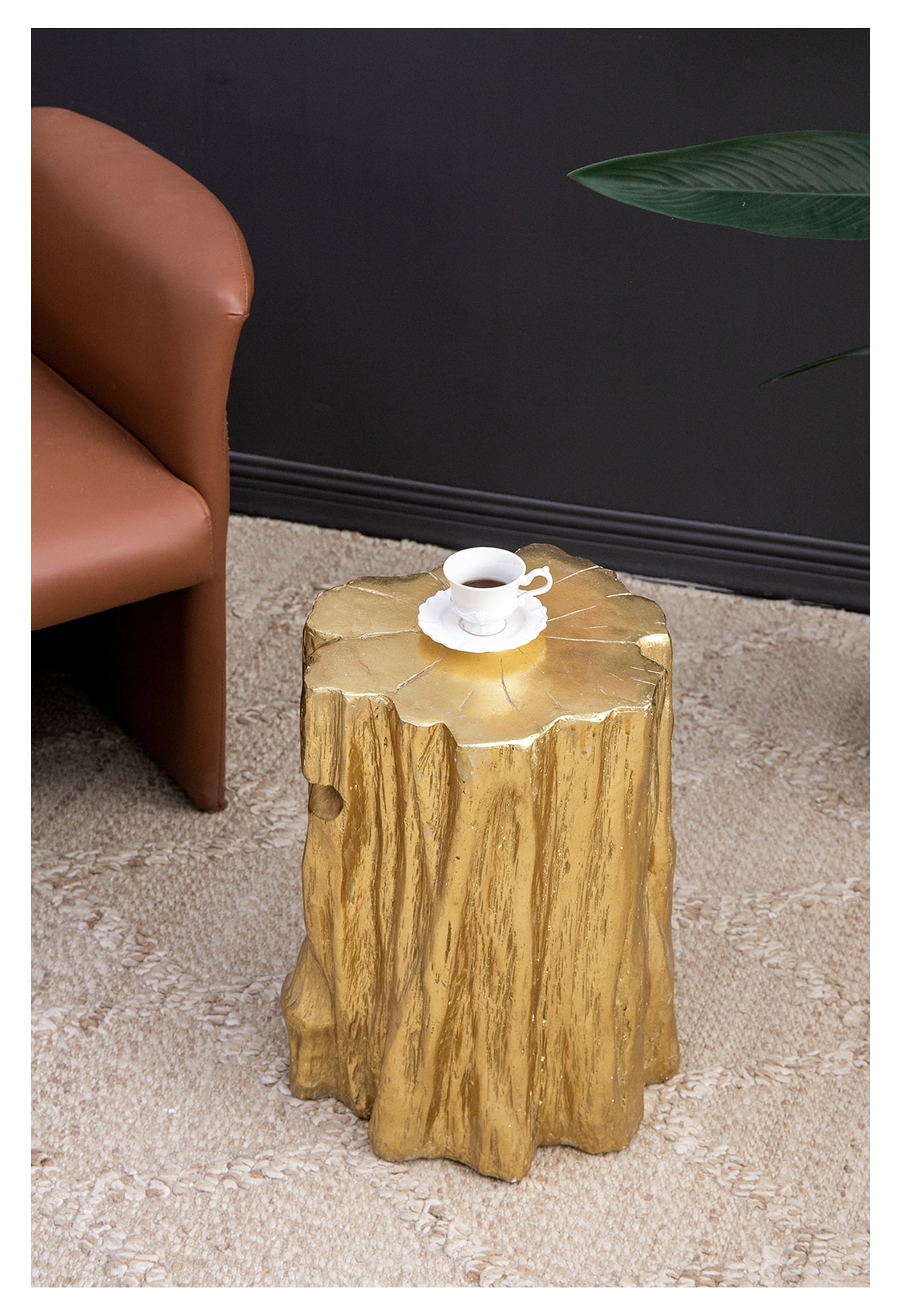 13.5x13x20" Golden Tree Trunk Stool, Antique Distressed Accent Side ...