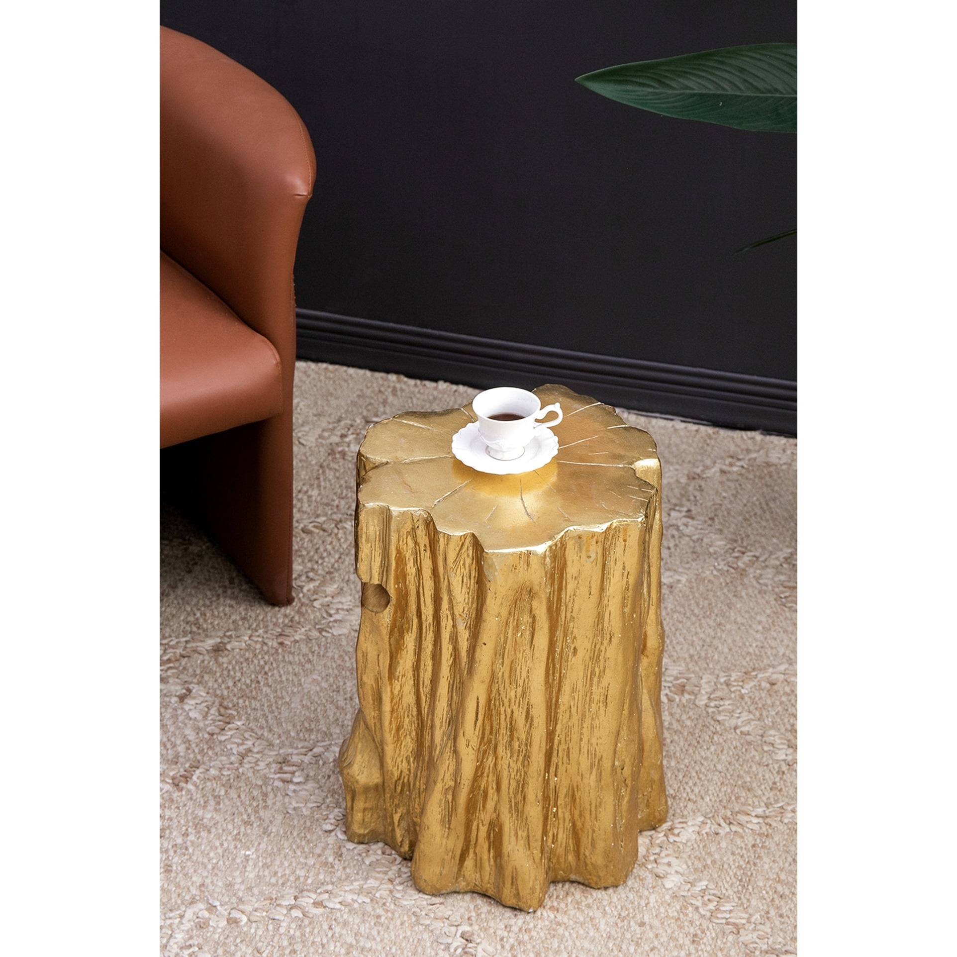 13.5x13x20" Magnesium Golden Tree Trunk Stool, Antique Gold Brilliance ...