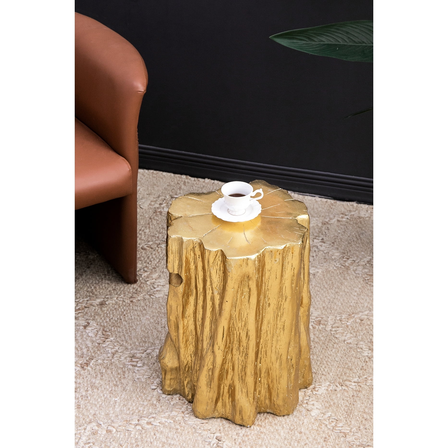13.5x13x20" Magnesium Golden Tree Trunk Stool In Antique Gold, And ...