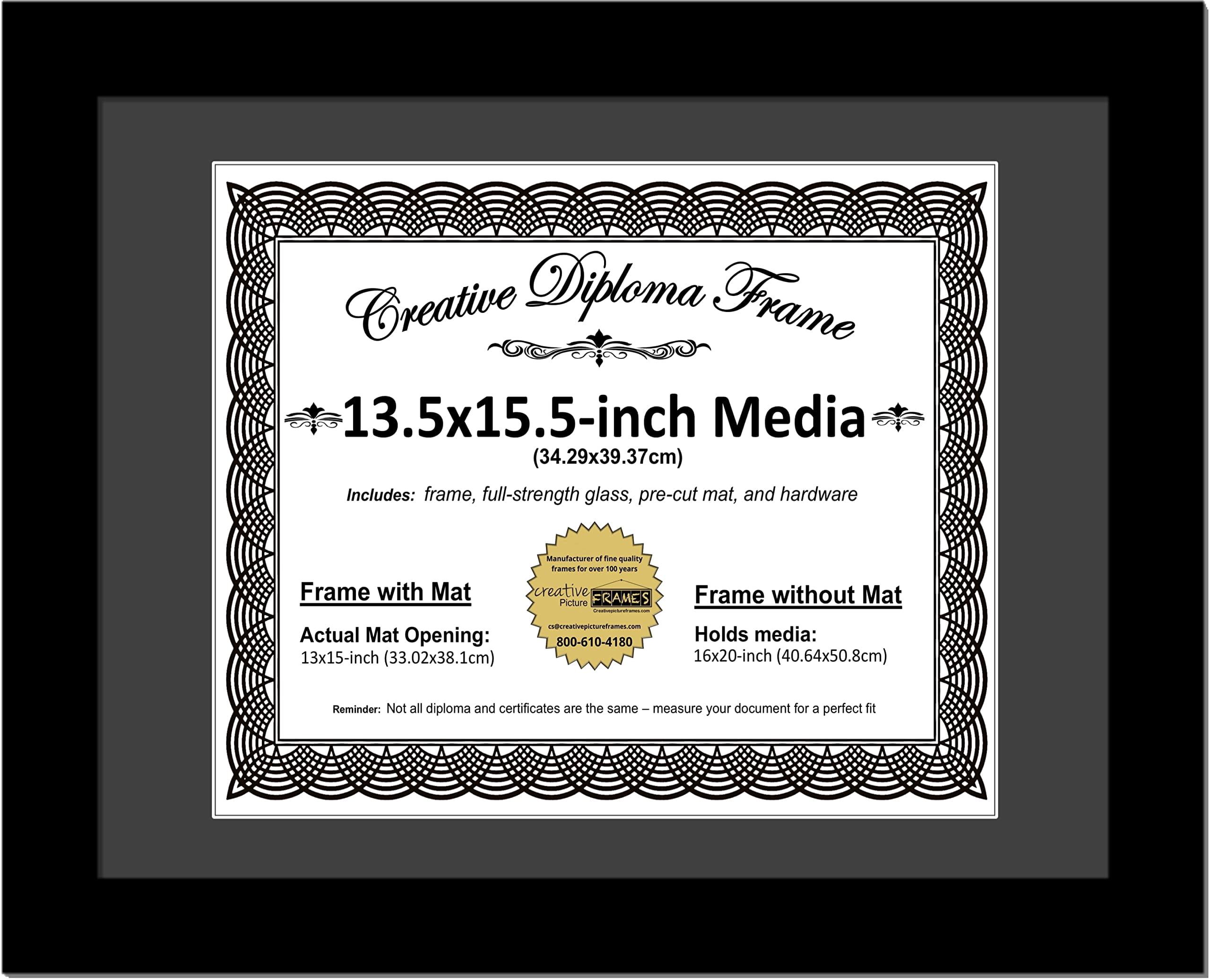 13.5x15.5 Modern Black Frame with Black Mat and Glass, Fits 16x20 ...