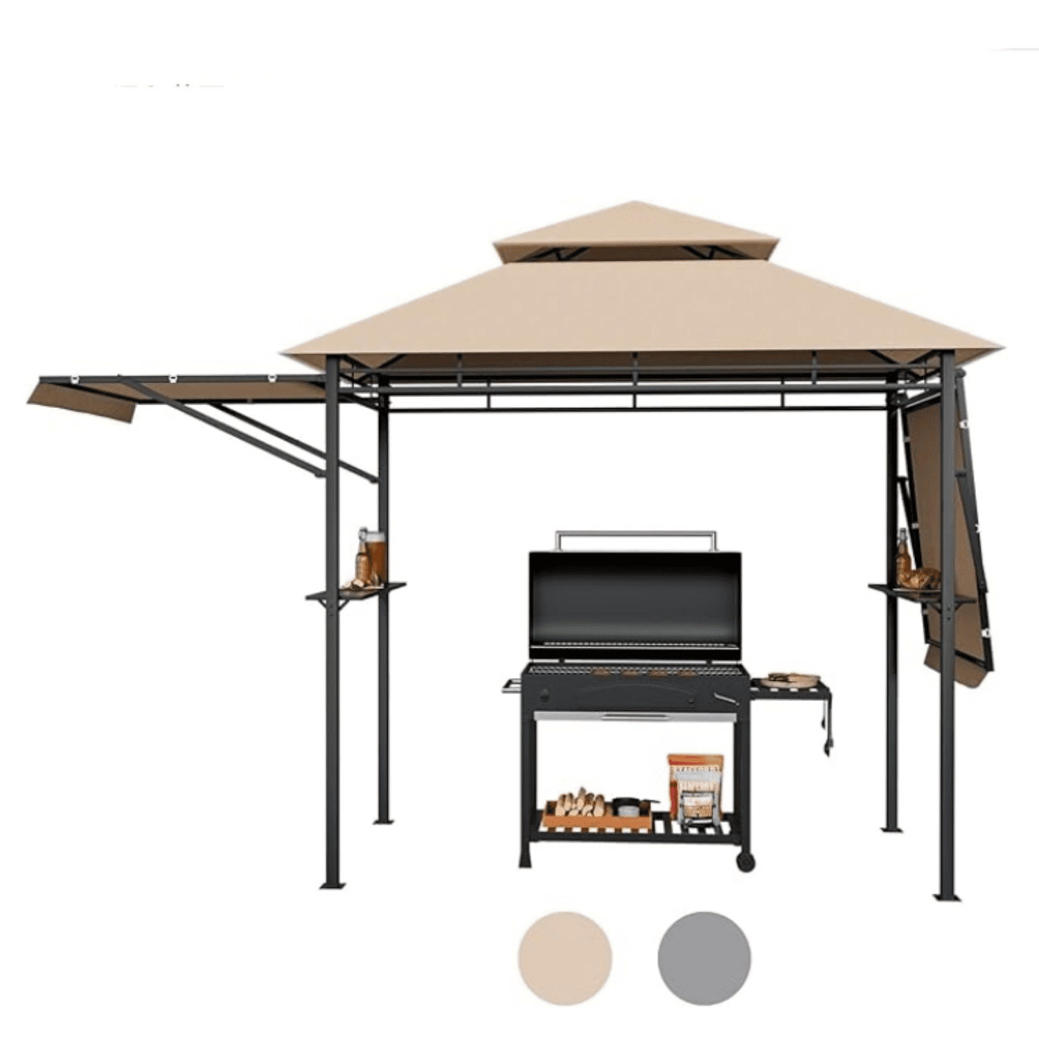 13.5x4 Ft Grill Gazebo with Dual Side Awnings, Double Tiered BBQ Gazebo ...
