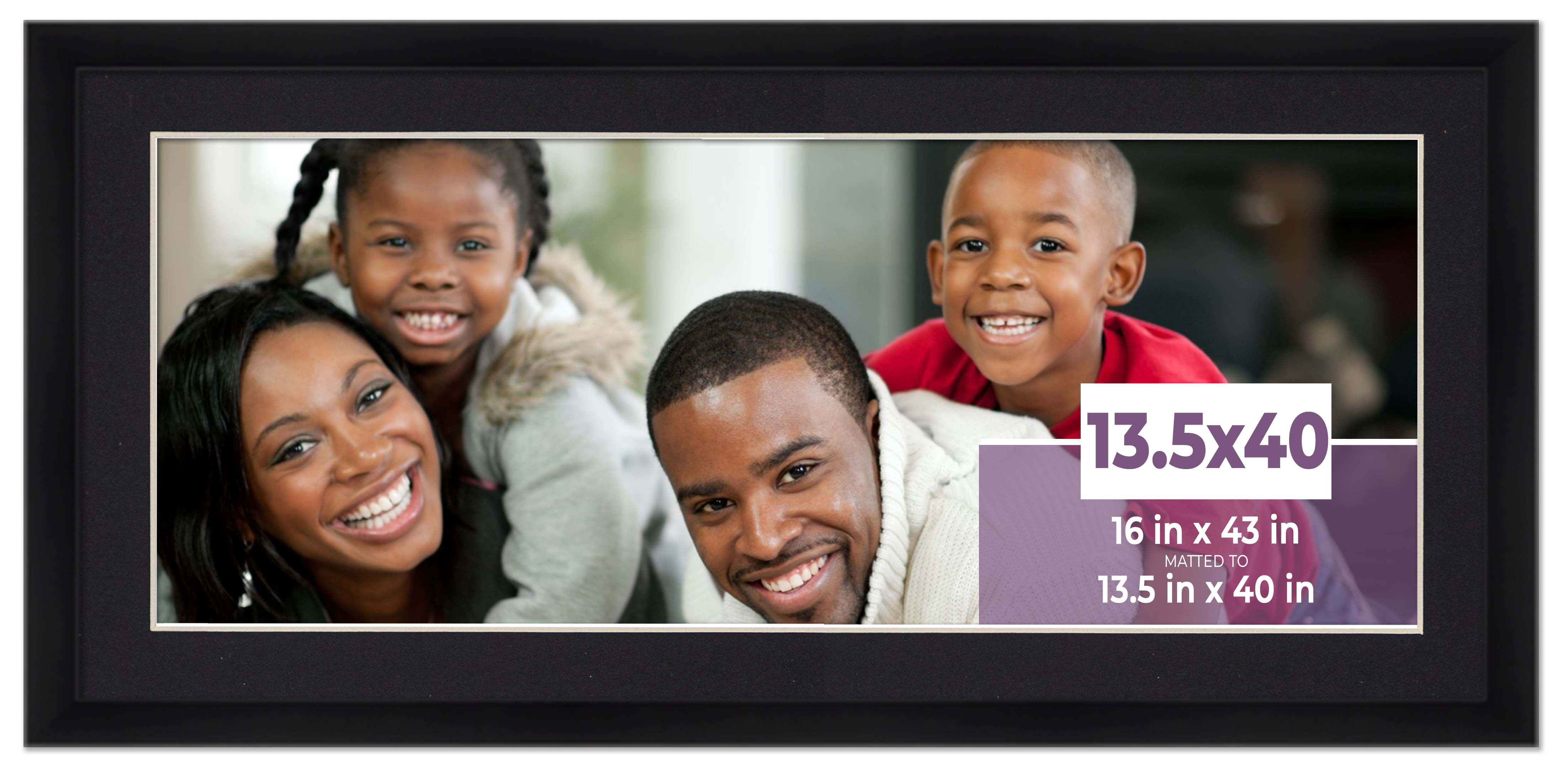 13.5x40 Frame Black With Black Picture Mat For 13.5x40 Photo - Black ...