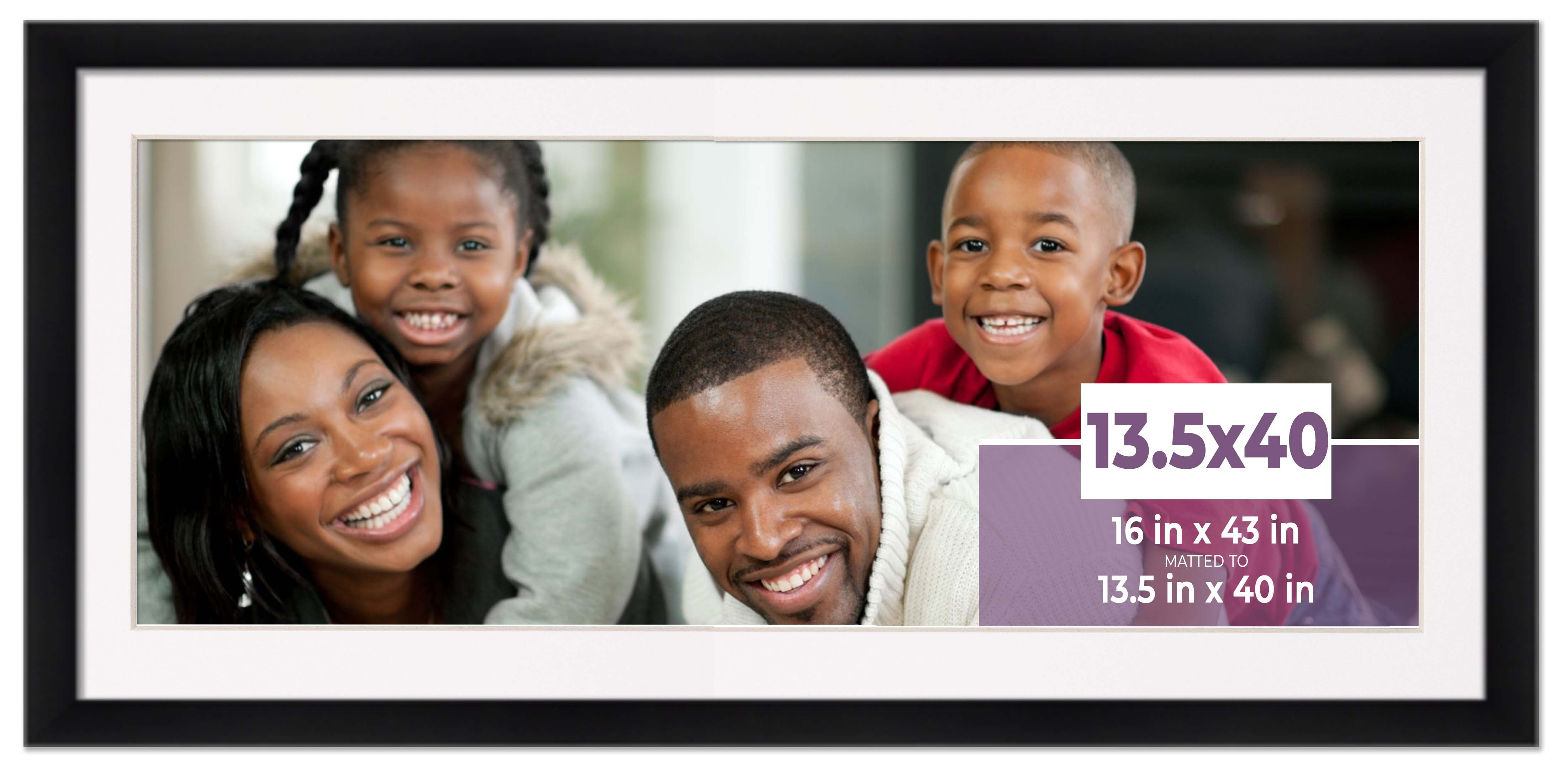 13.5x40 Frame Black With White Picture Mat For 13.5x40 Photo - Black ...