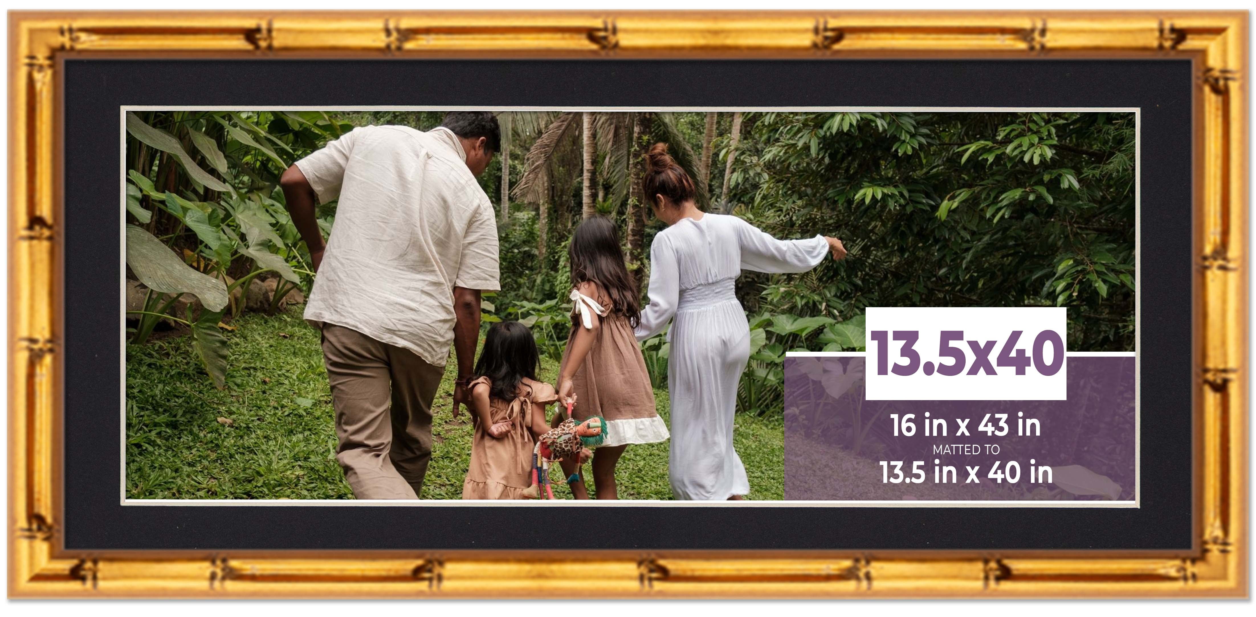 13.5x40 Frame Gold Bamboo With Black Picture Mat For 13.5x40 Photo ...