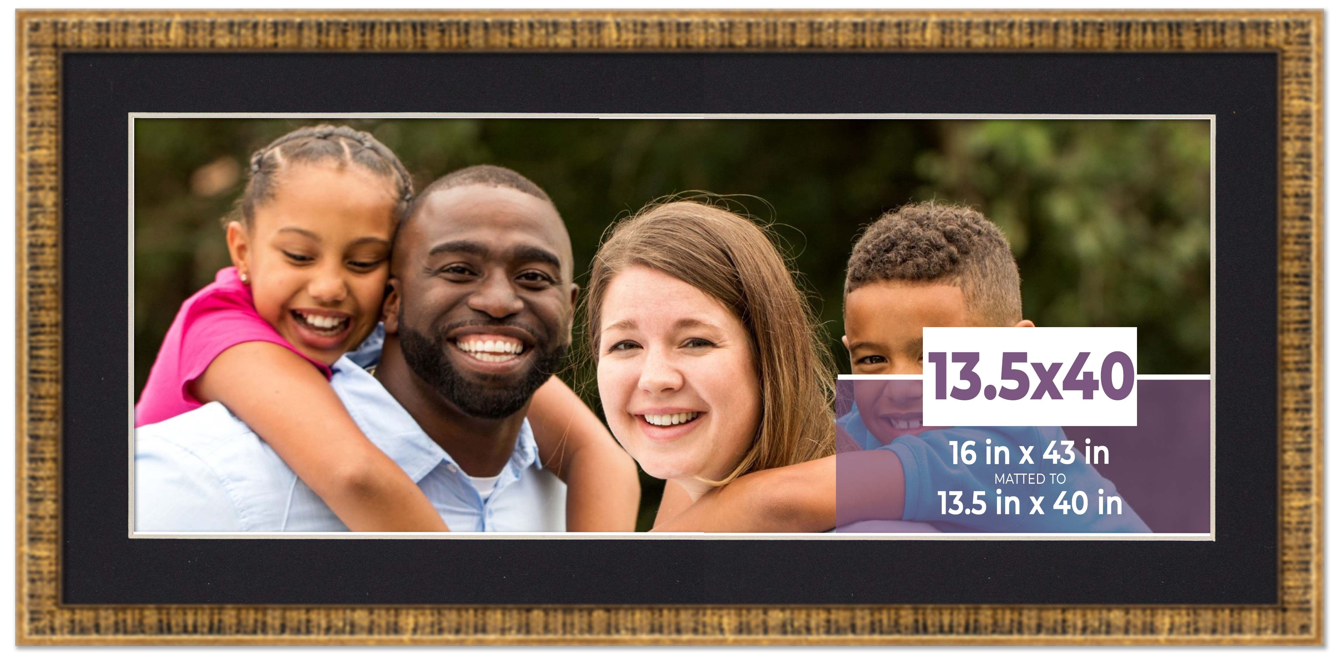 13.5x40 Frame Gold With Black Picture Mat For 13.5x40 Photo - Gold ...