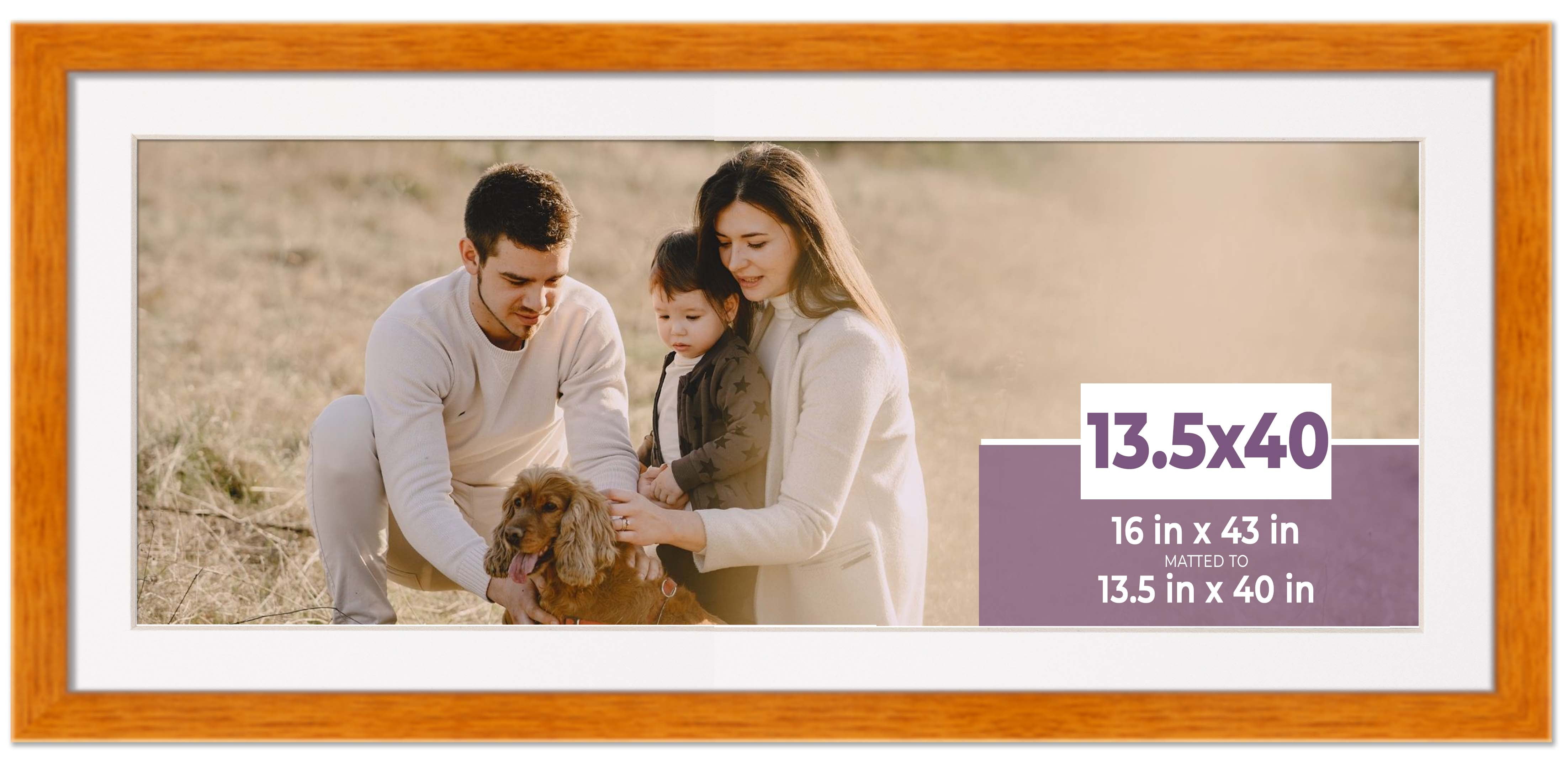 13.5x40 Frame Honey Pecan With White Picture Mat For 13.5x40 Photo ...