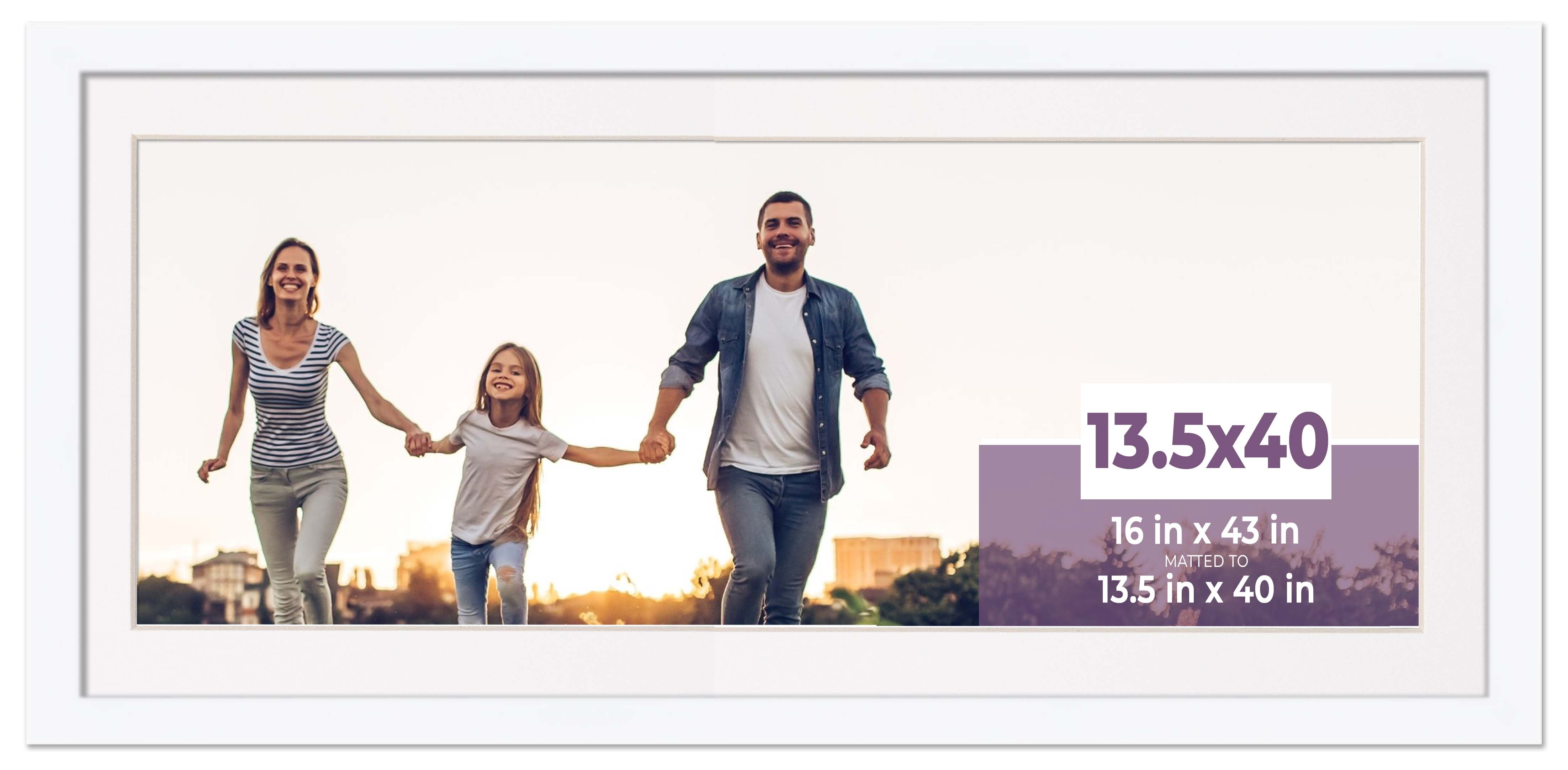 13.5x40 Frame White With White Picture Mat For 13.5x40 Photo - White ...