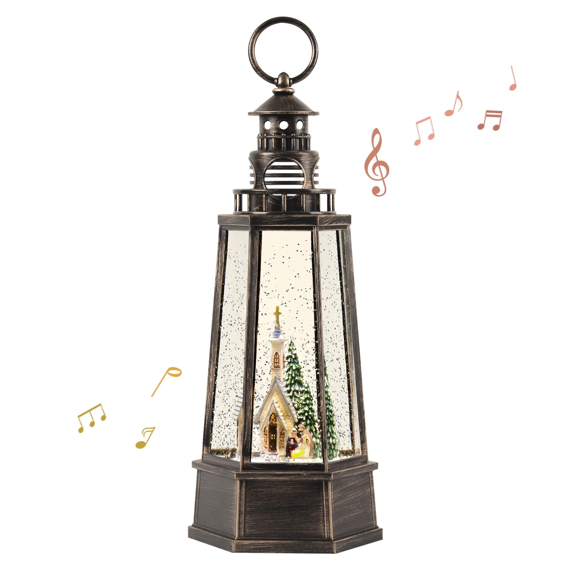 13.6'' Easter Christmas Snow Globe Lantern with Swirling Christmas ...