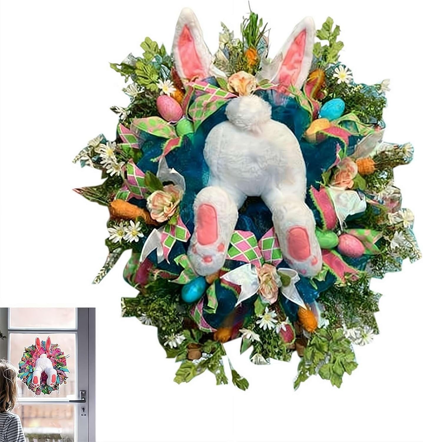 13.7" Easter Bunny Wreaths for Front Door,Easter Door Decorations Bunny ...
