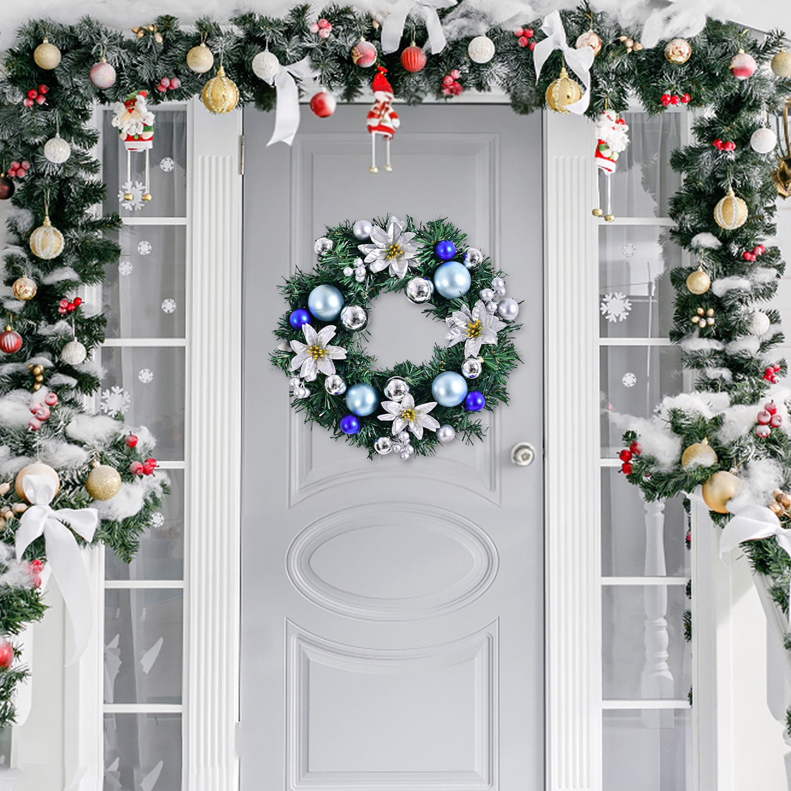 13.7 Inch Christmas Wreath for Front Door, Frosted Artificial Wreath ...