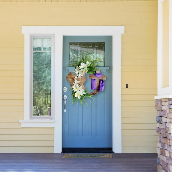 13.7 Inch Easter Wreath, Creamy Lily & Greenery Embellishment Rustic ...