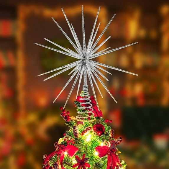 13.7 Inch Silver Christmas Tree Topper - 3D Burst Silver Tree Topper ...