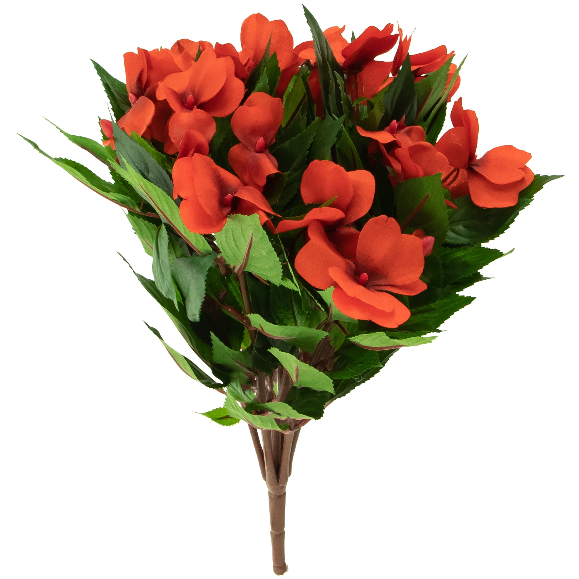 13.7" Red New Guinea Impatiens Artificial Floral Bush - Walmart.com