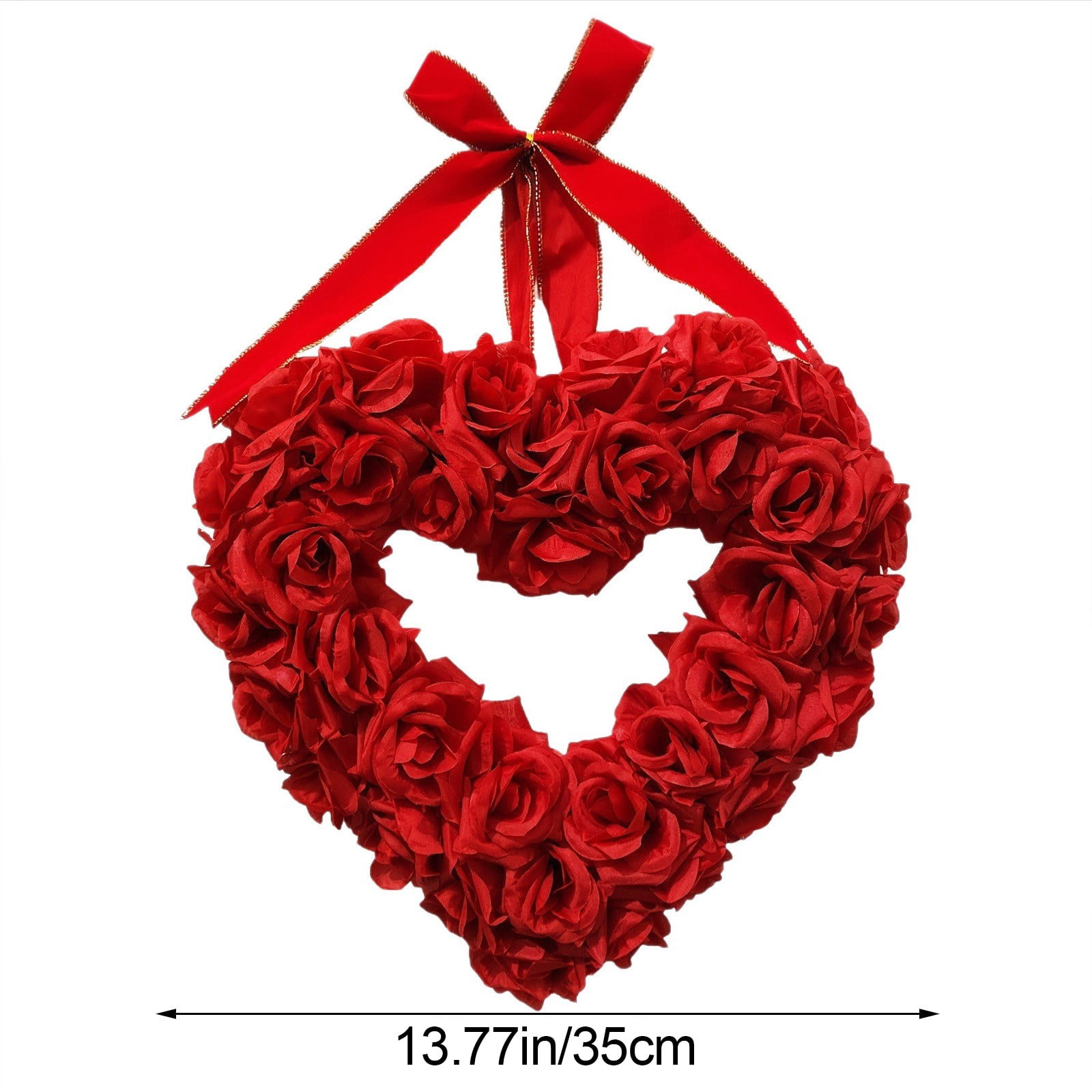 13.7" Valentine’s Day Heart Wreath, Artificial Rose Flowers Wreath with ...