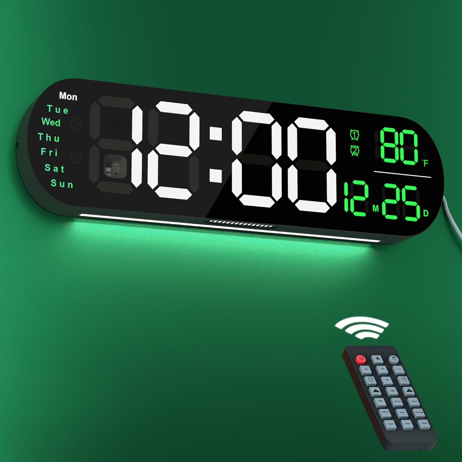 13.7 inch Large Digital Wall Clock with RGB Color Changing Remote ...