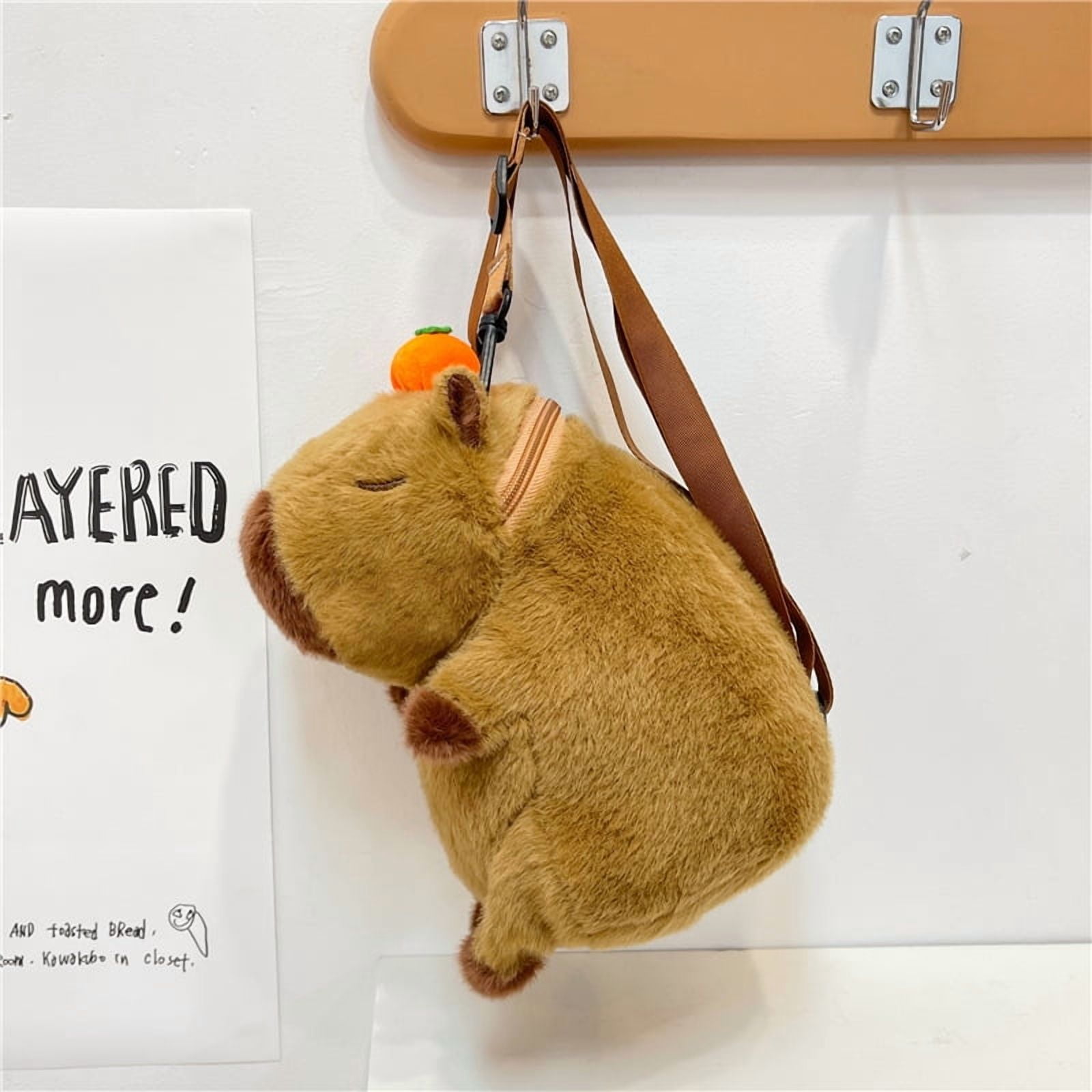 13.7 inch cute brown Capybara plush toy with baseball backpack, cute ...