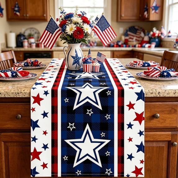 13*72in Independence Day Red White Blue Table Runner, Star Pattern ...