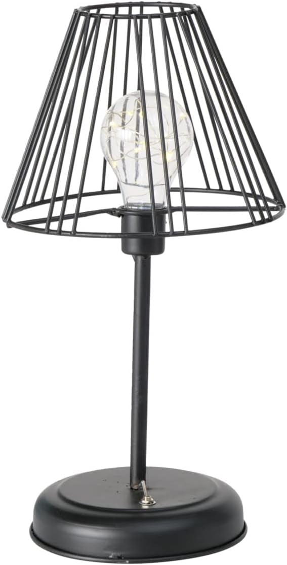 13.75 Inch Modernist Table Lamp, Sturdy Black Wirework Linear Shade ...