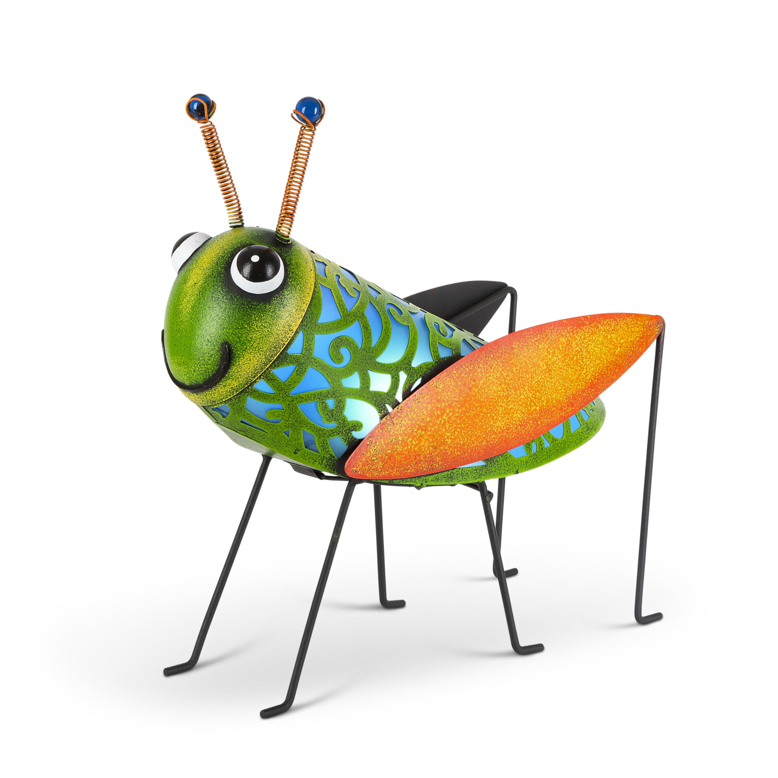 13.75 inch LED Solar Green Metal Grasshopper with Rustic Finish ...