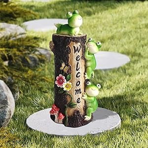 13.78 Inch Frog Statue Garden Decor for Outside, Resin Tree Stump with ...