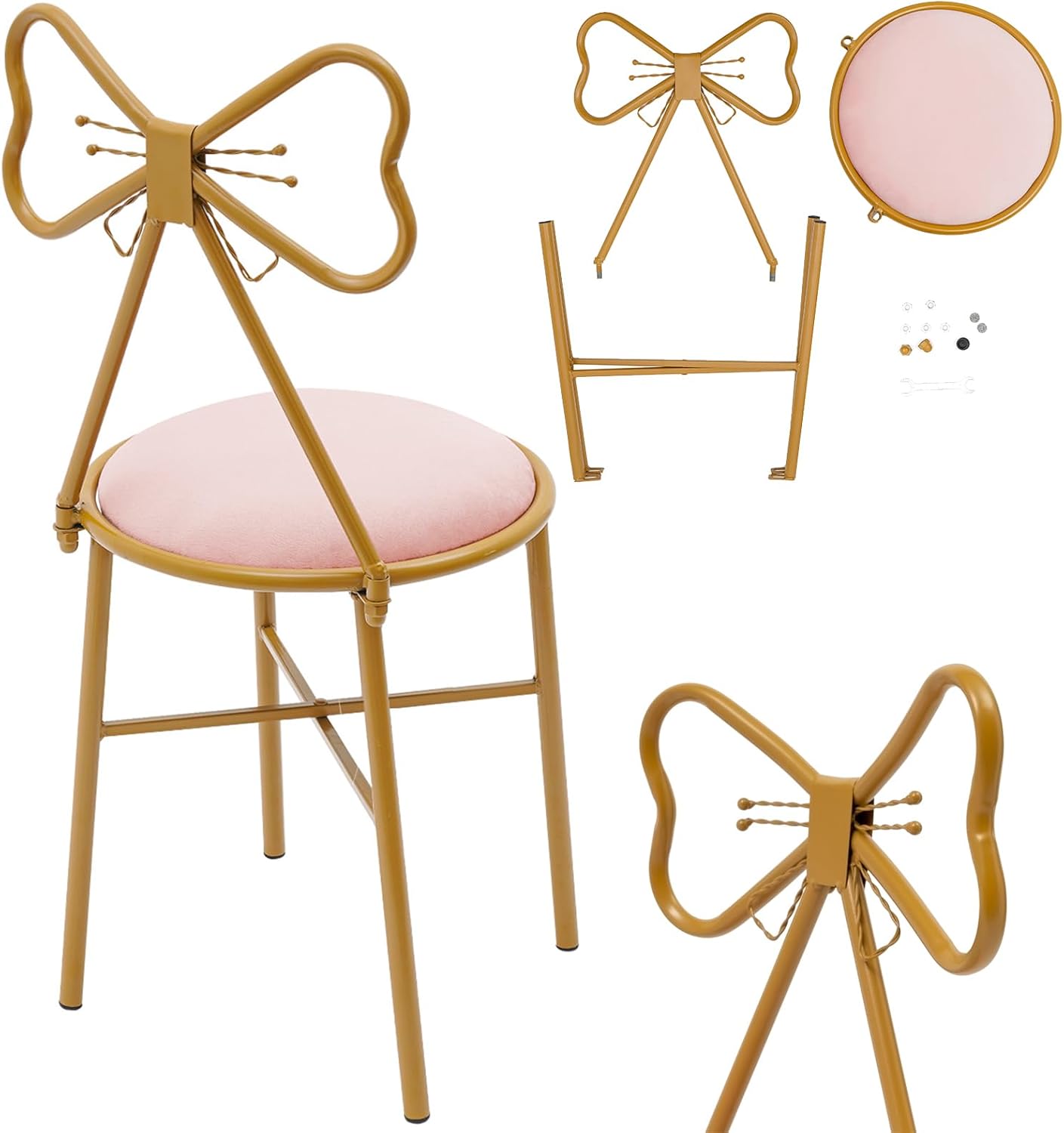 13.78In Seat Depth Pink Butterfly Dressing Chair, Butterfly-Shaped ...