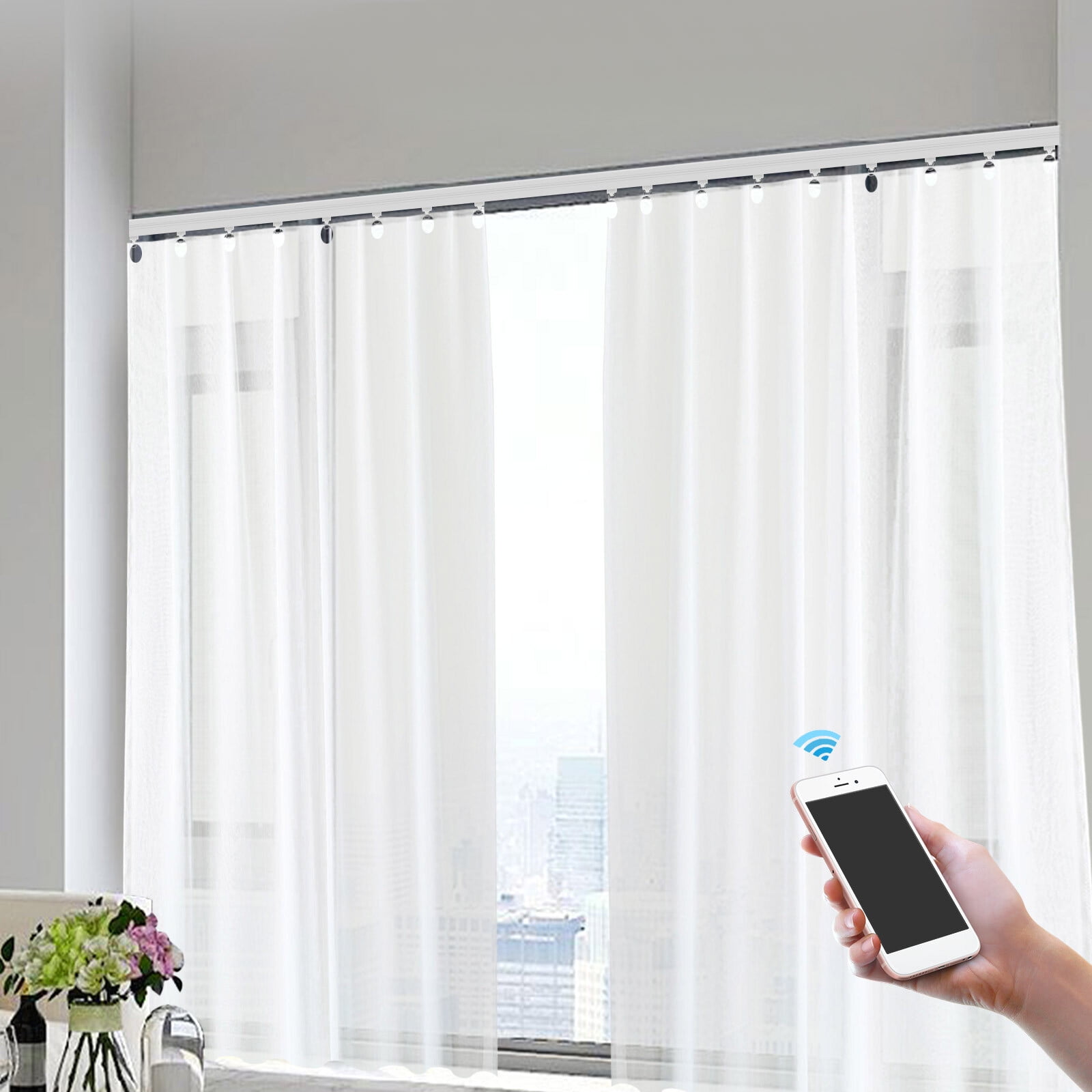 13.78ft White Remote Control Motorized Curtain Track Smart Motorized ...