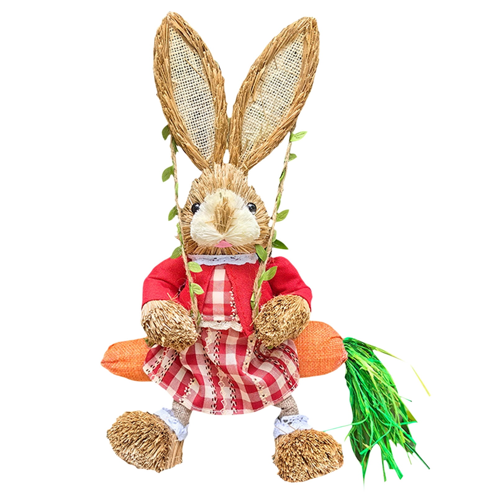 13.7Inch Easter Straw Bunny Figurine Swing Garden Rabbit Statue ...