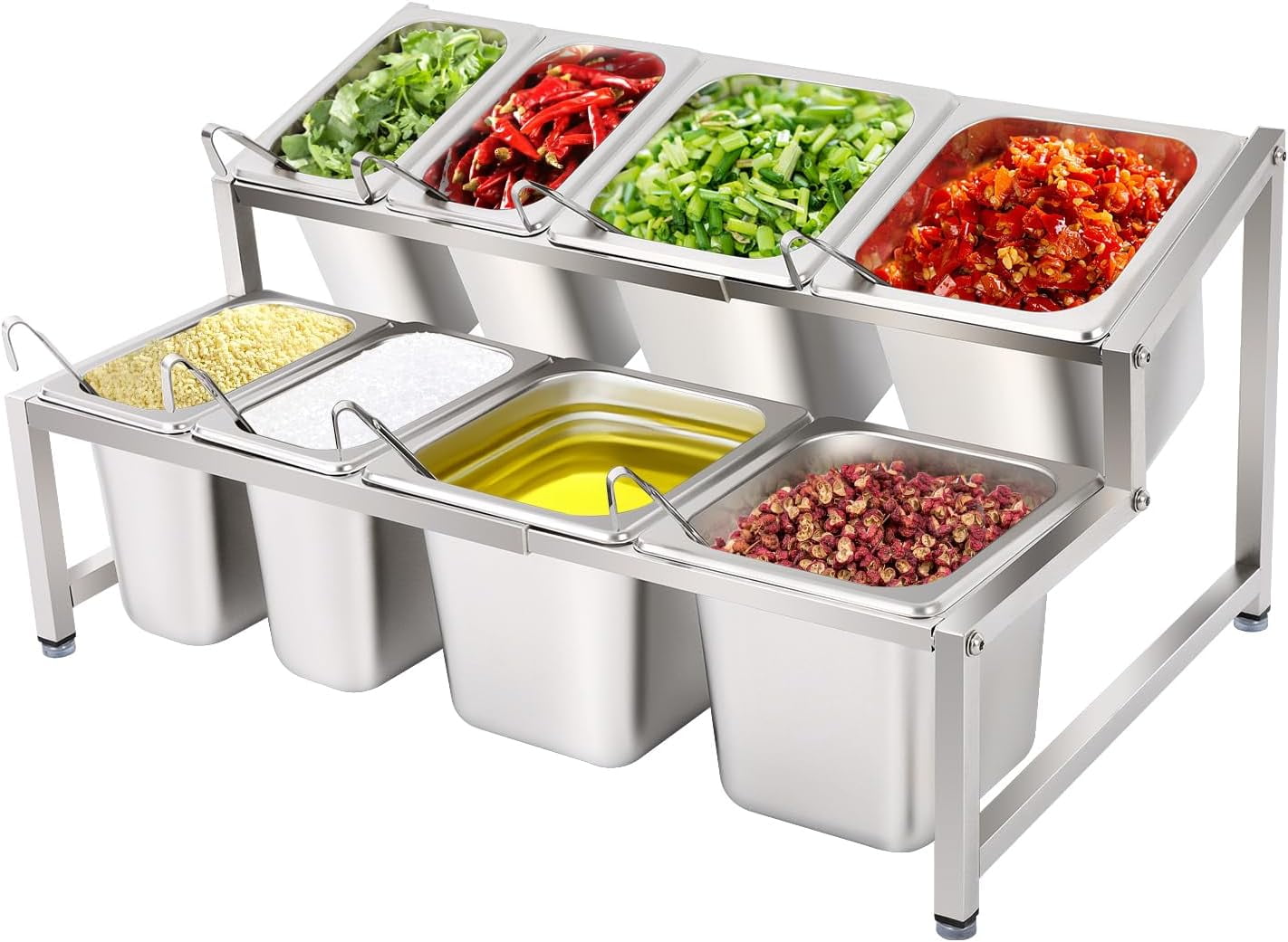 13.8-23.6in Telescoping Condiment Food Prep Station Center with 8 Pans ...