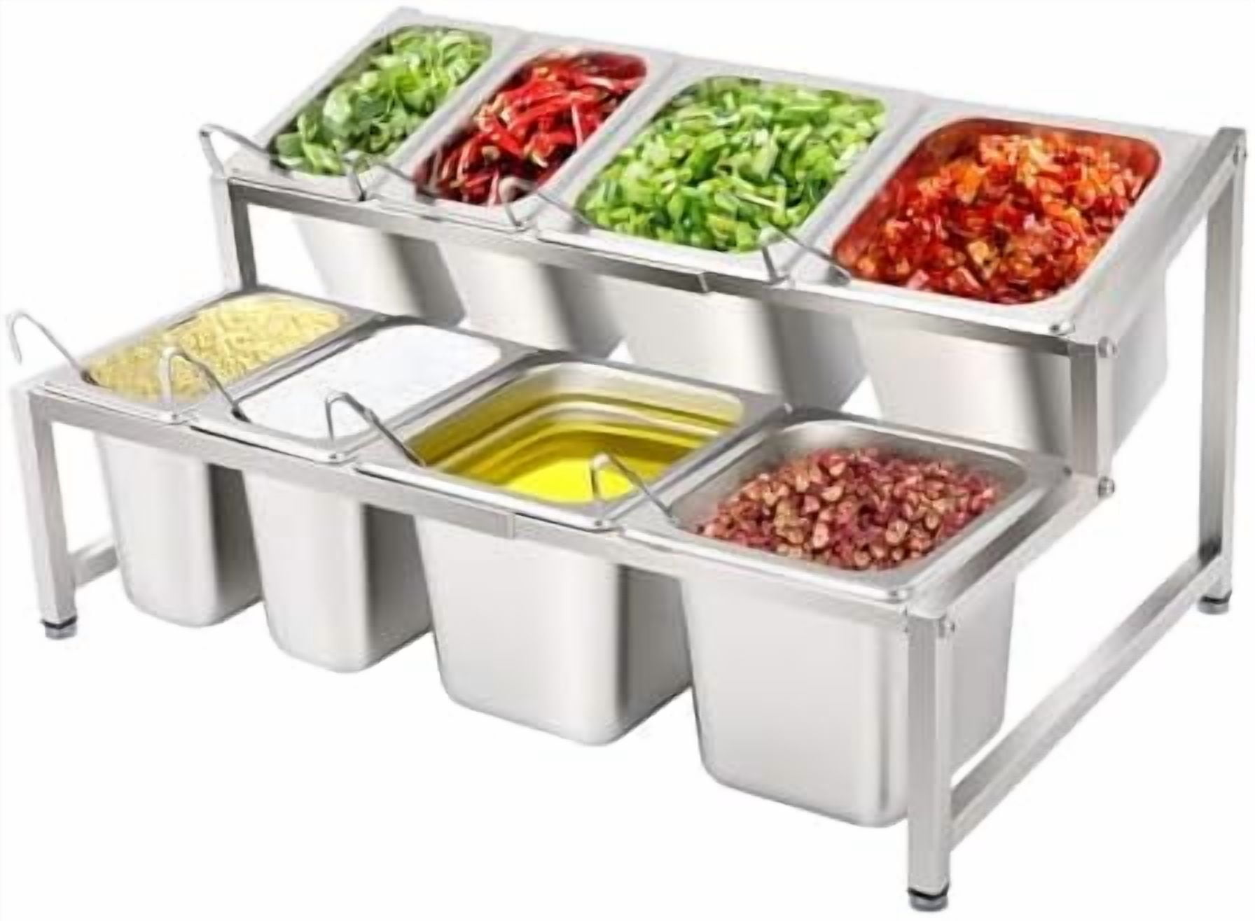 13.8-23.6in Telescoping Condiment Prep Station - 8 Pans+Lids+Spoons ...