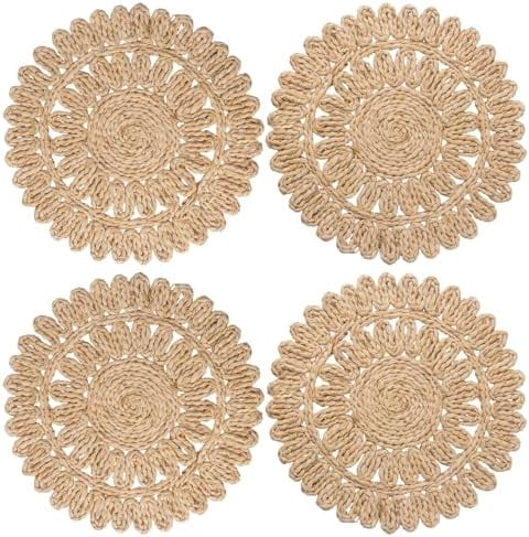 13.8" Round Corn Husk Placemats | Boho Woven Rattan Table Mats ...