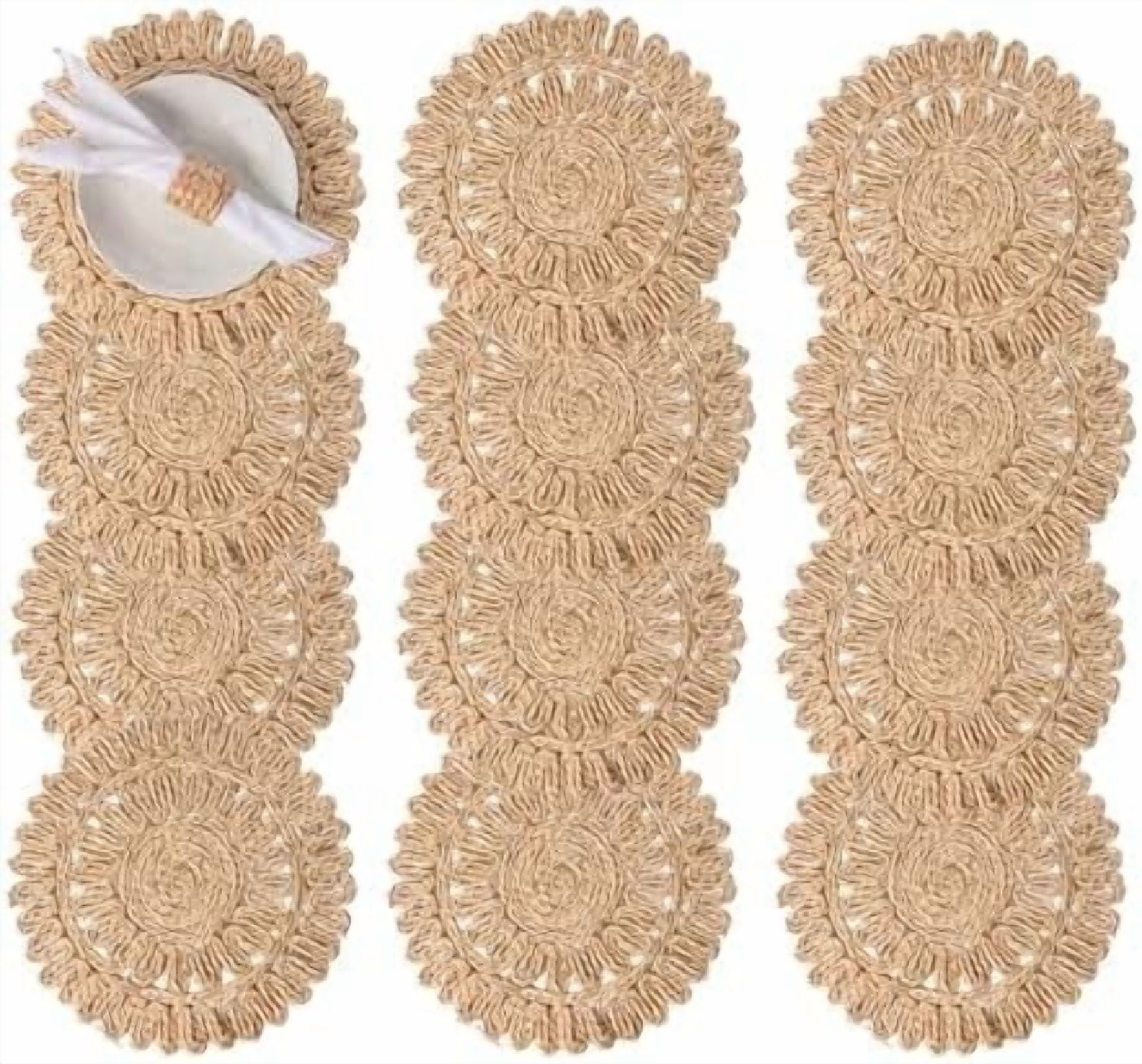 13.8" Set of 12 Round Corn Husk Placemats | Boho Wovean Rattan Table ...