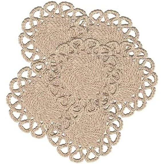 13.8" Set of 6 Round Seagrass Placemats | Boho Woven Rattan Table Mats ...