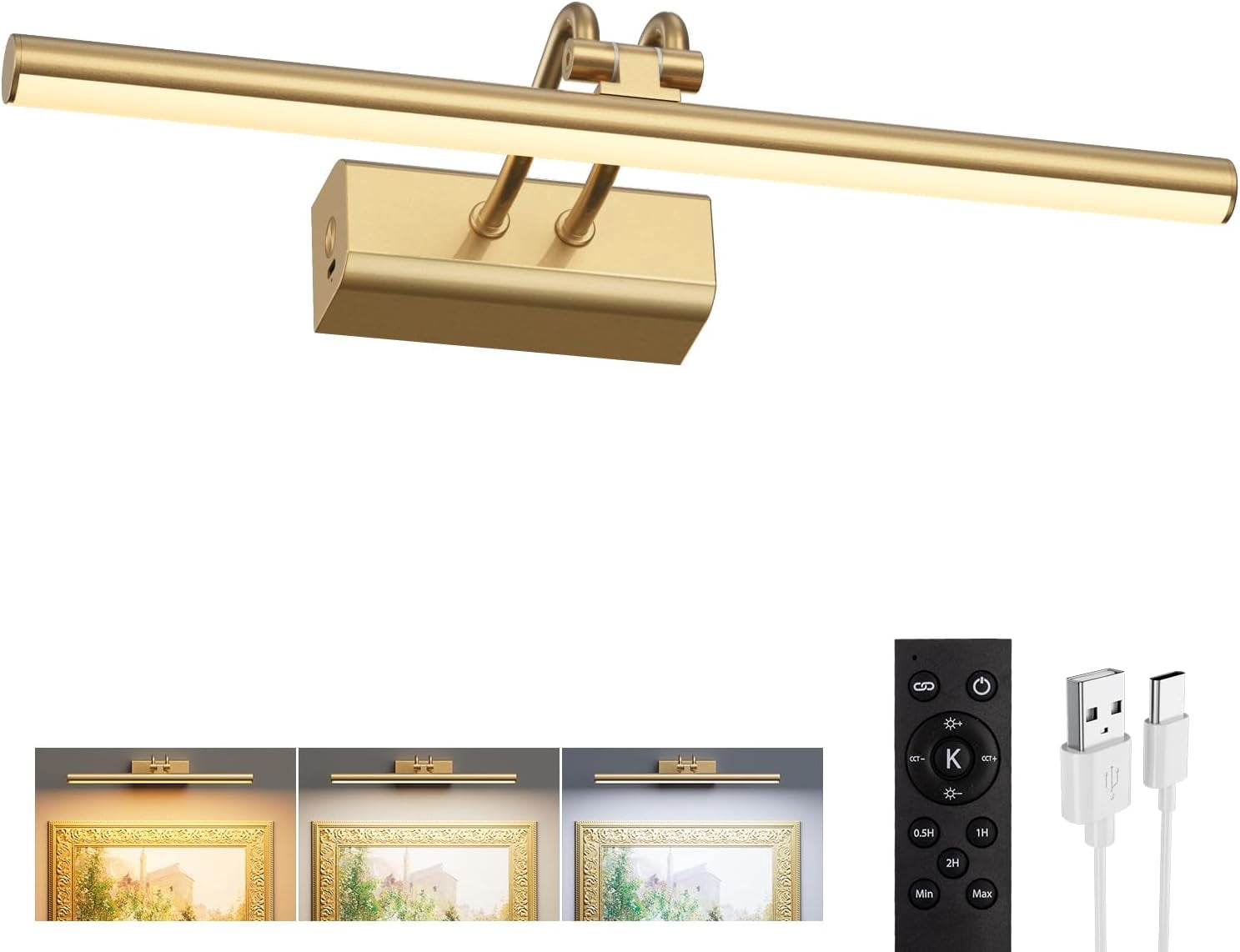 13.8'' Battery Operated Picture Light for Wall, 4000mAh Cordless Wall ...