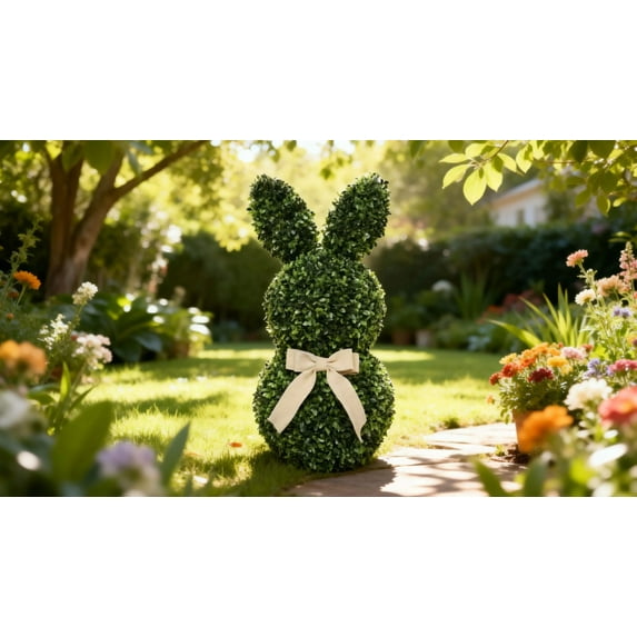 13.8" Easter Bunny Home Decorations, Artificial Boxwood Topiary Rabbit ...
