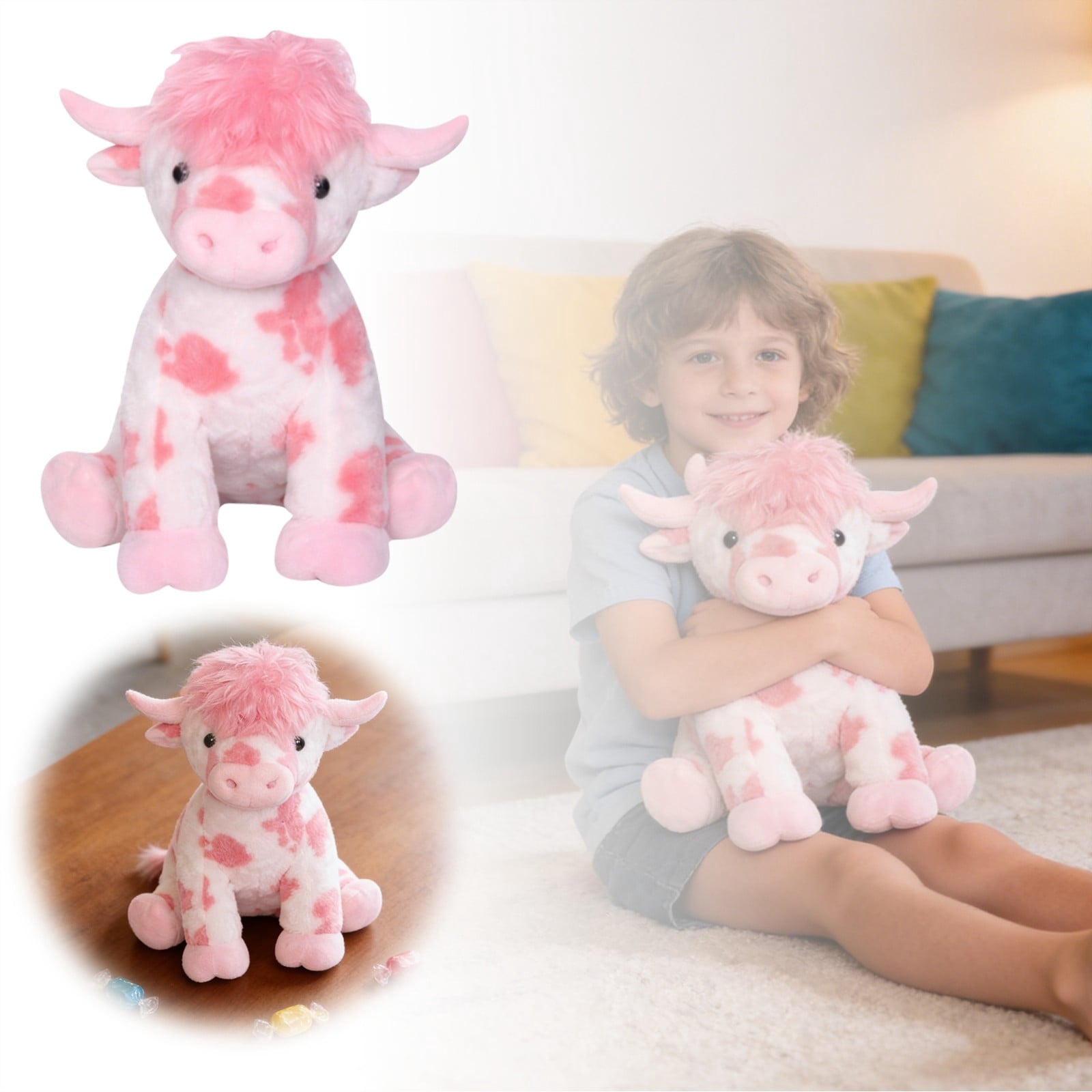 13.8" Pink Cow Stuffed Animal, Cute Plushies Cow Gifts, Realistic Cute ...