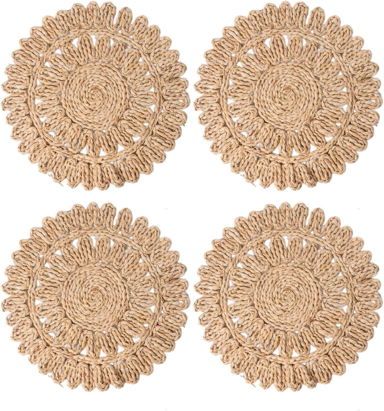 13.8" Round Corn Husk Placemats | Boho Woven Rattan Table Mats ...