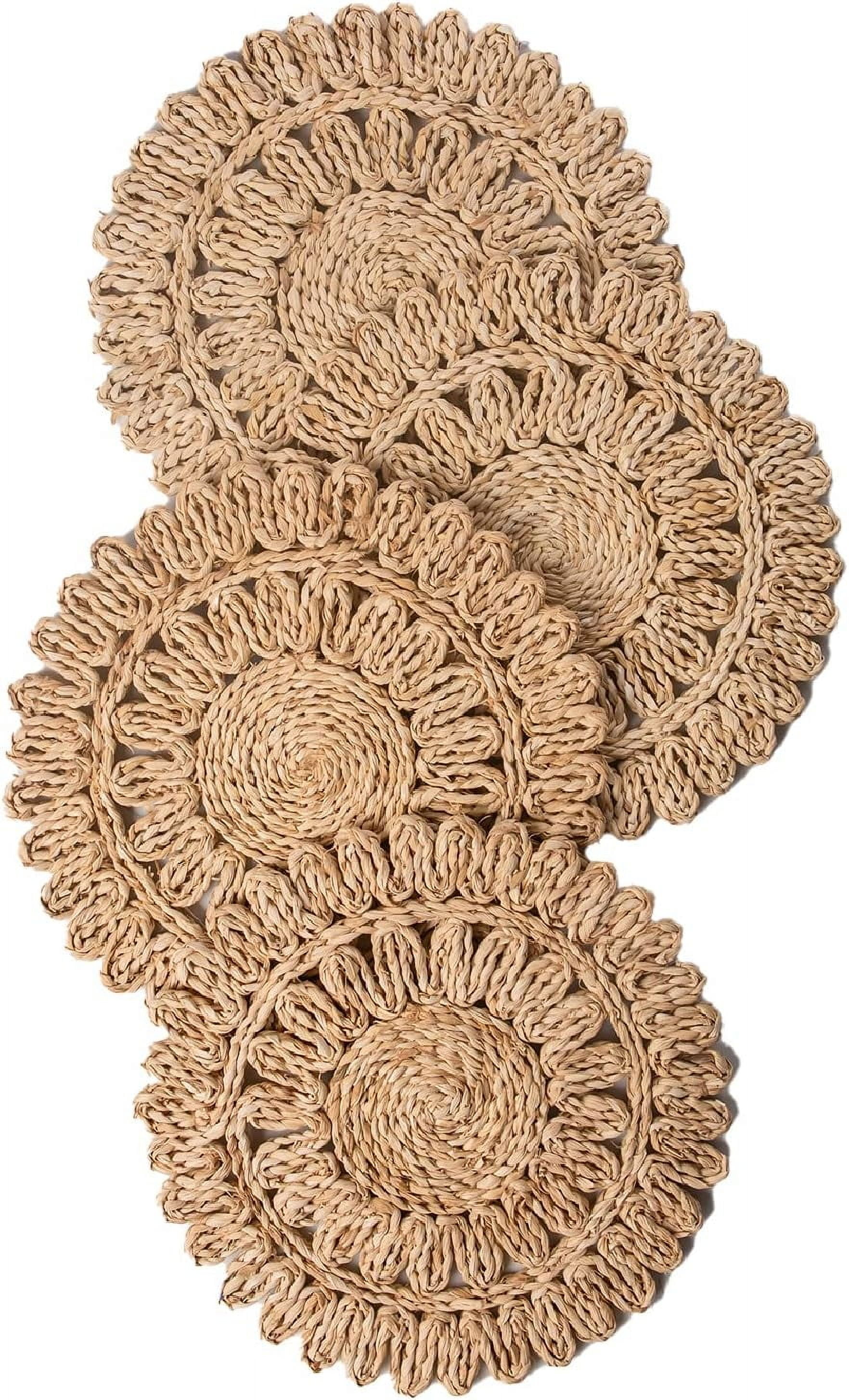 13.8" Round Corn Husk Placemats Set of 4 | Boho Rattan Woven Table Mats ...