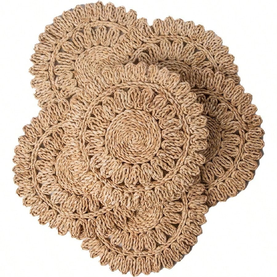 13.8 Round Corn Husk Placemats Set Of 6 Boho Wicker Rattan Woven Table ...