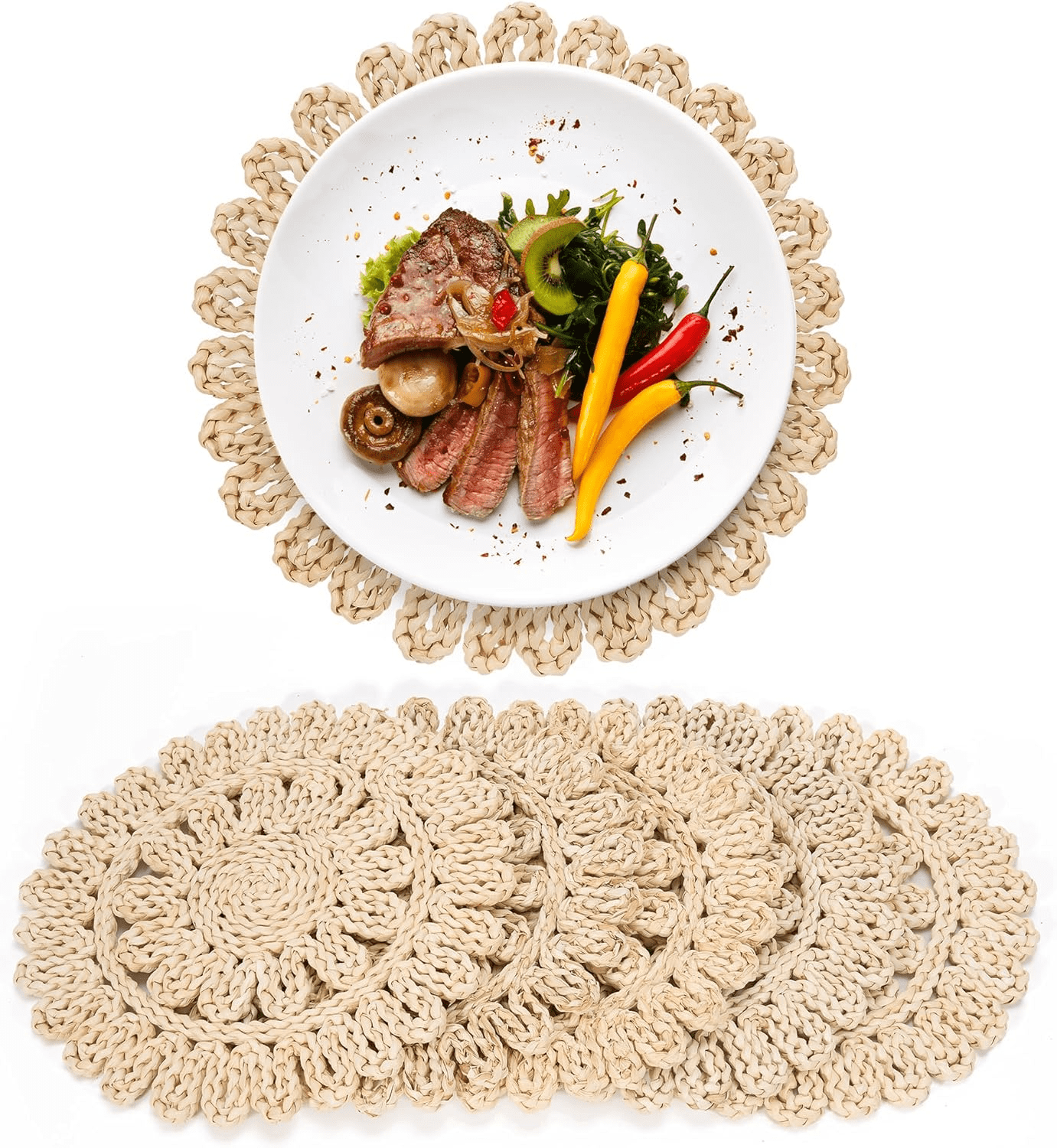 13.8" Round Corn Husk Placemats Set of 6 Wicker Rattan Woven Table Mats ...