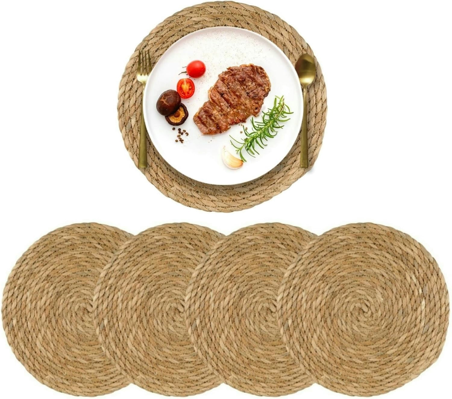 13.8 in Round Woven Placemats Plate Chargers Set of 4, Boho Farmhouse ...