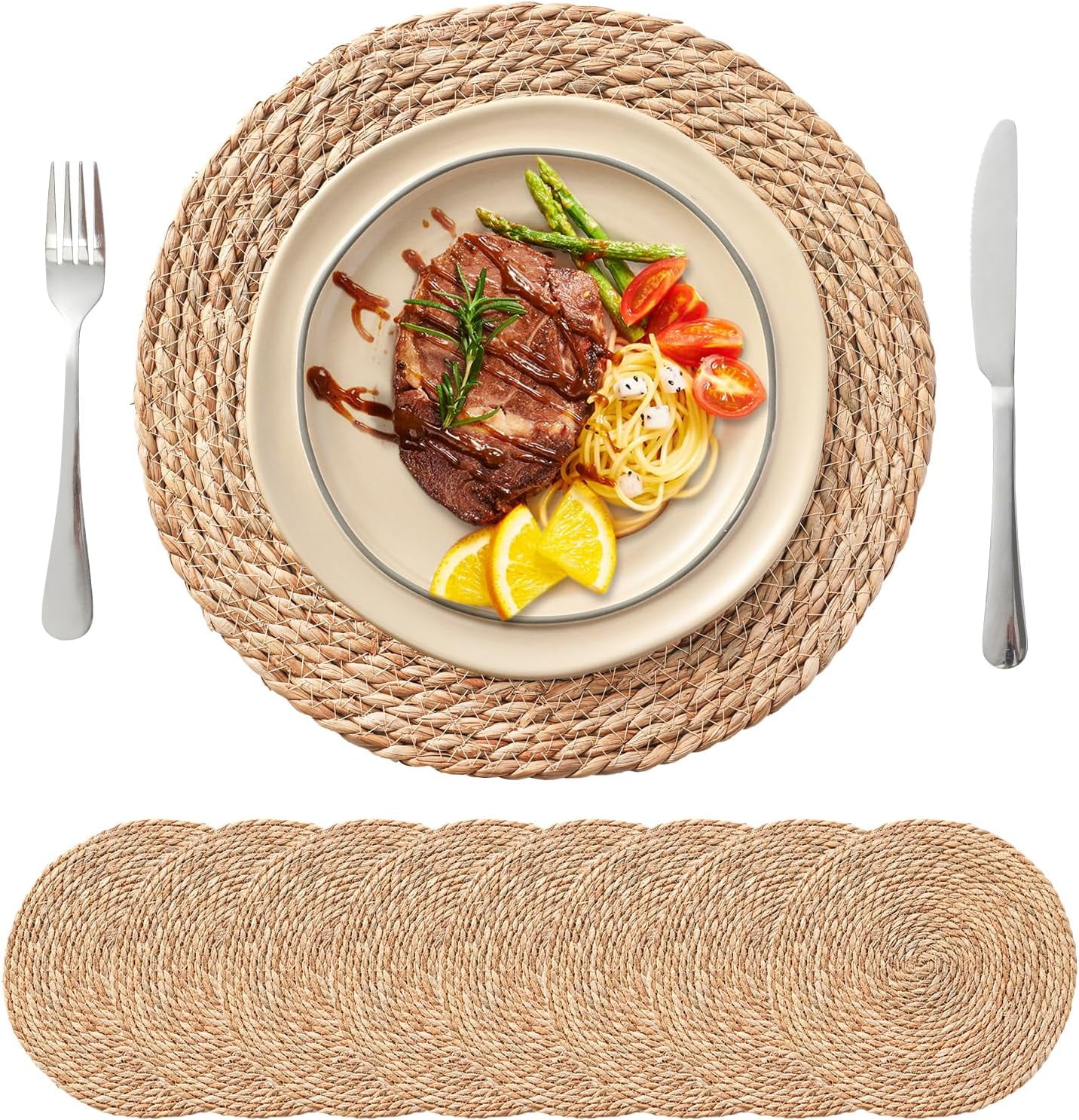 13.8'' Round Woven Placemats Set of 12, Boho Rattan Chargers for Dinner ...
