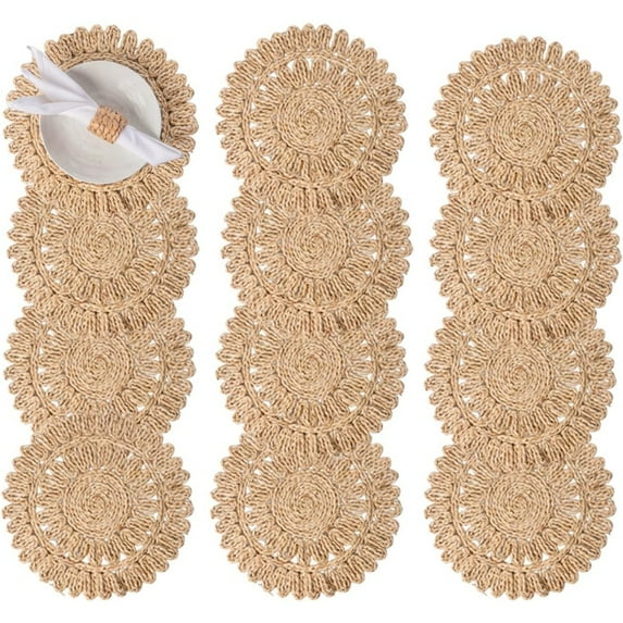 13.8" Set of 12 Round Corn Husk Placemats | Boho Wovean Rattan Table ...