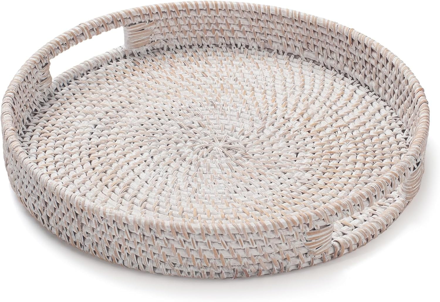 13.8 inch Round Rattan Tray, Decorative Coffee Table Tray, Ottoman Tray ...