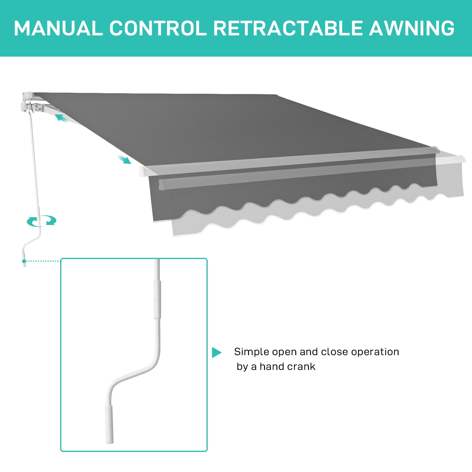 13*8FT gray retractable awning aluminum alloy bracket polyester cloth ...