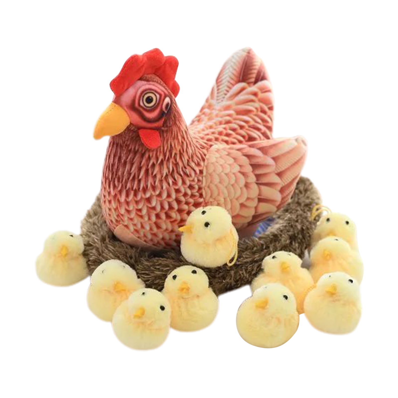 13.8inch Chicken Stuffed Animals, Mommy Farm Hen Plush with Henhouse Plushie/10 Little Baby ...