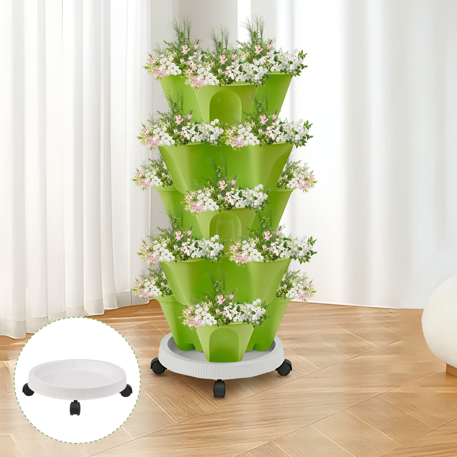 13.97" Plant Caddy Rolling Stand with Wheels, Movable Flower Planter ...