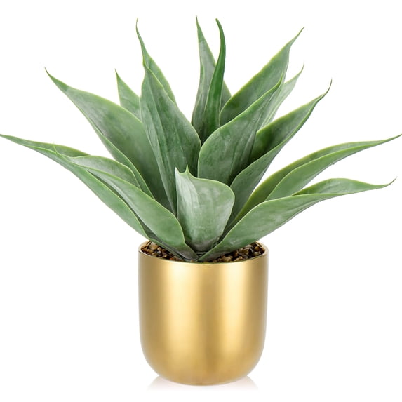 GnFlus, Artificial Aloe Vera Plant, 13", Faux Succulent, Gold Pot ...