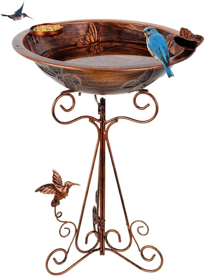 13" Bird Bath with Stand, Metal Bird Bath for Outdoor with Folding ...