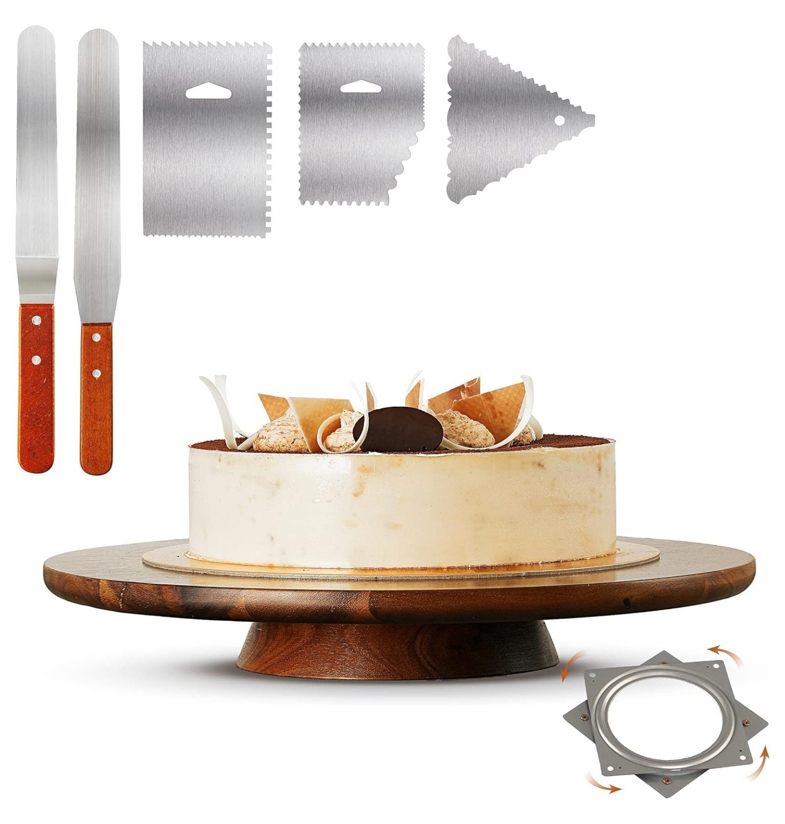13" Cake Stand Rotating – Rustic Cake Stand Set Turntable with 2 Icing ...