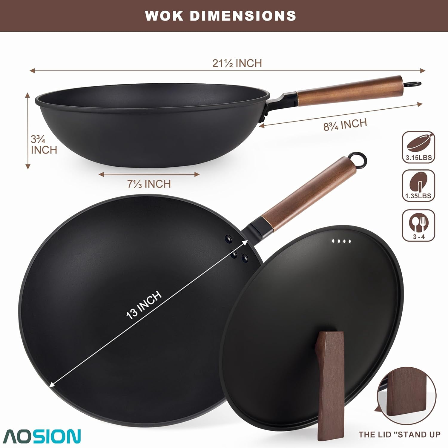 13'' Carbon Steel Wok Set with 12 Cookware Accessories, Nonstick Flat ...